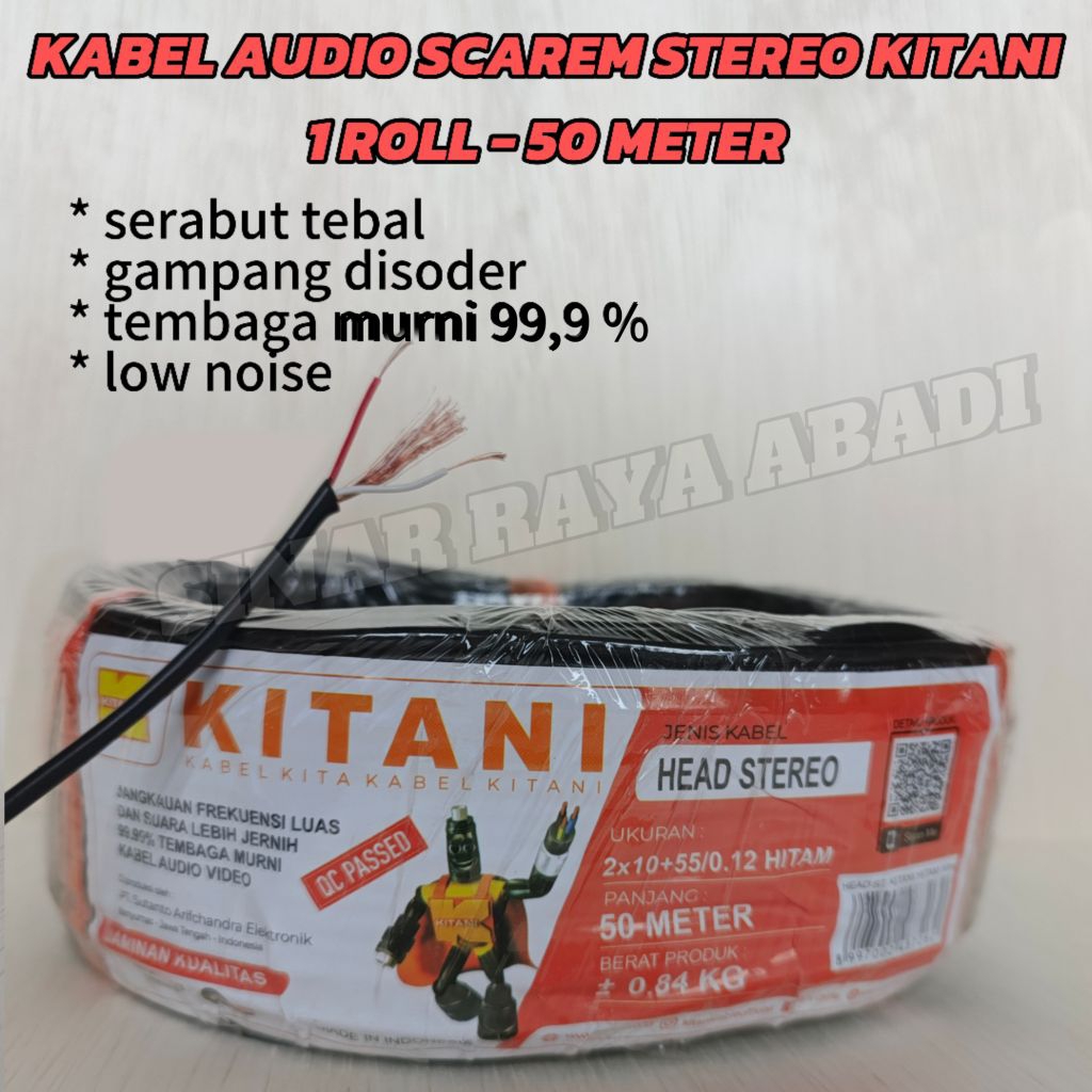 Jual Kabel Head / Kabel SCAREM Stereo kitani 50 meter hitam tembaga ...
