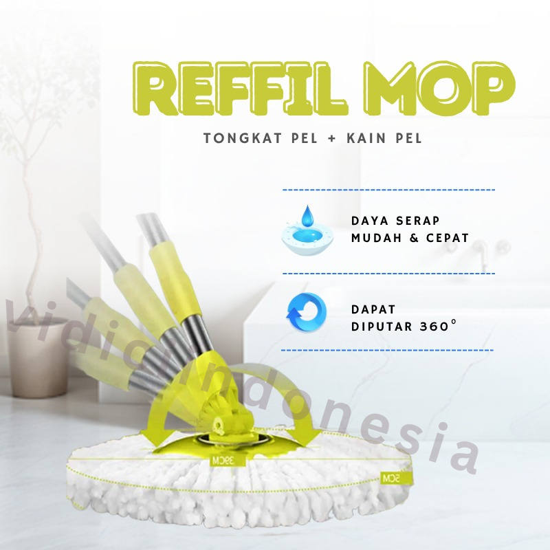 Jual Tongkat pel spin mop / gagang pel spin mop +kain pel REFILL ...