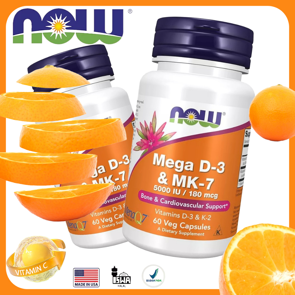 Jual Now Vitamin Mega D3 & MK7 (K2) D3 5000 IU / K2 180 mcg Isi 【100% ...
