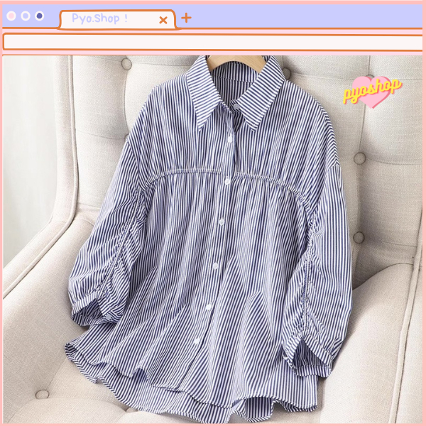 Jual PYOSHOP - Kemeja Salur Oversize Model Longgar Atasan Kantor Wanita ...