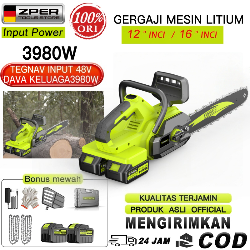 Jual ZPER 12” 16“ Cordless Chainsaw Gergaji Mesin Lithium Gergaji ...