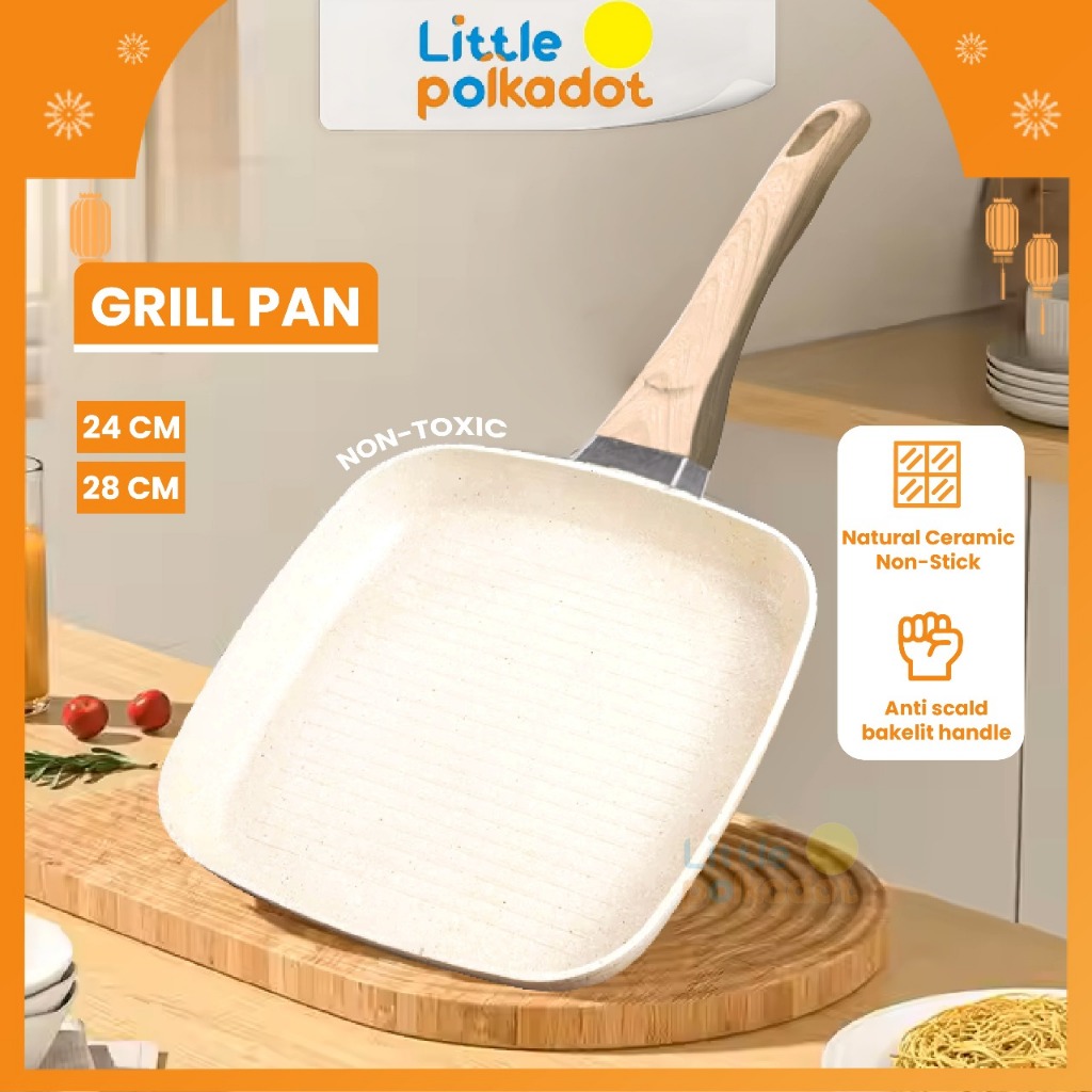 Jual 【Littlepolkadot 】Grill Pan 24CM 28 CM Nonstick White Granit ...