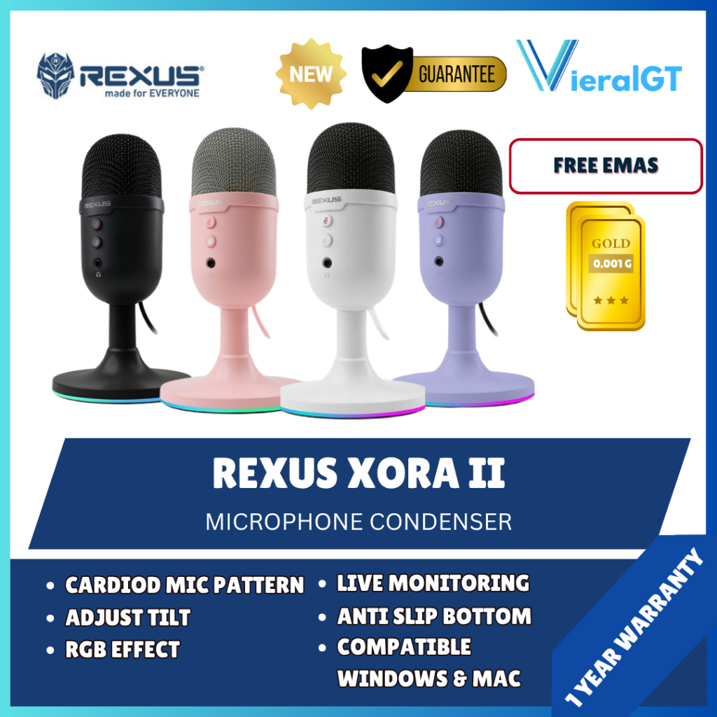 Jual Rexus Xora II / 2 Microphone Condenser With RGB Effect Cardiod Pattern | Shopee Indonesia
