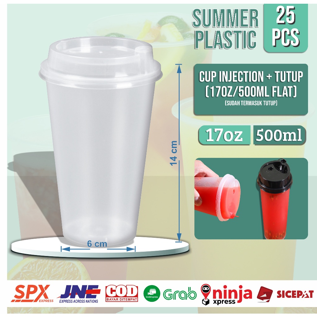 Jual (SUMMER PLASTIC) [25PCS+TUTUP] CUP INJECTION 17oz 500ML GELAS ...