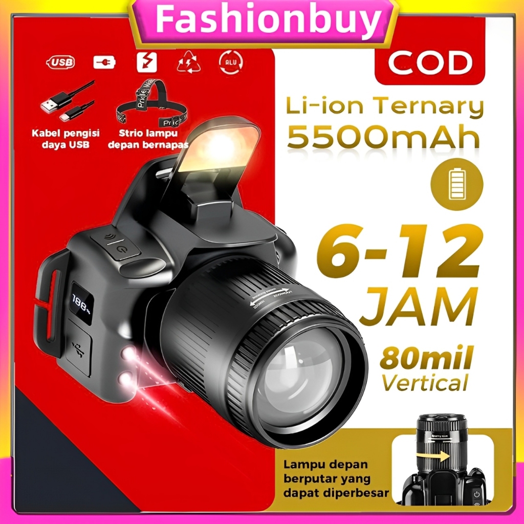 Jual led super terang/ senter kepala /Senter Kepala Zoom Tampilan ...