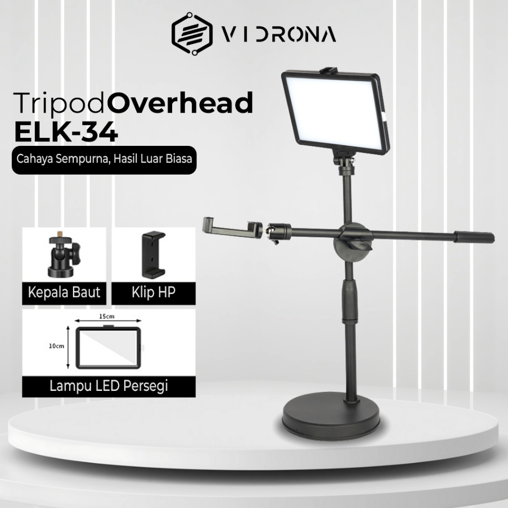 Jual VIDRONA ELK-34 Overhead Tripod Handphone dengan LED Lampu Ring ...