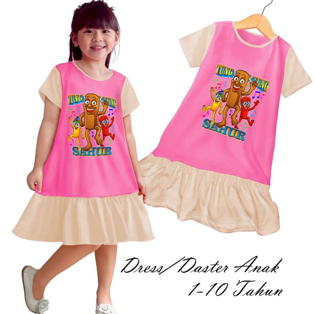 Jual Daster Anak Kombinasi Motif Gambar Tung-Tung Sahur terbaru, Dres ...