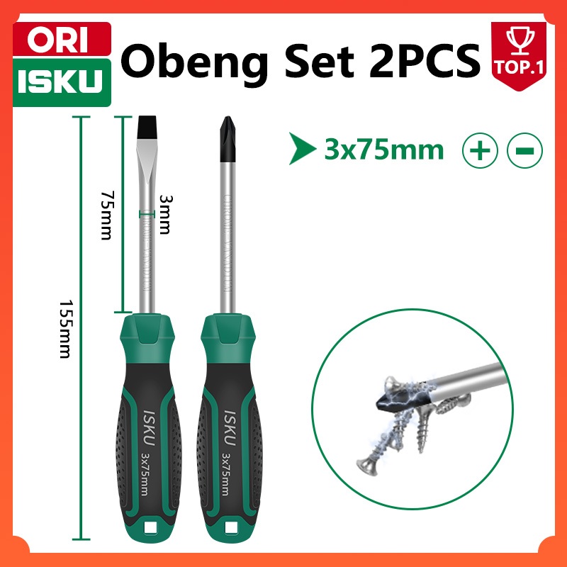 Jual ISKU Obeng Set Screwdriver Sets 2PCS 3*75mm + —Plus / Minus Magnet ...