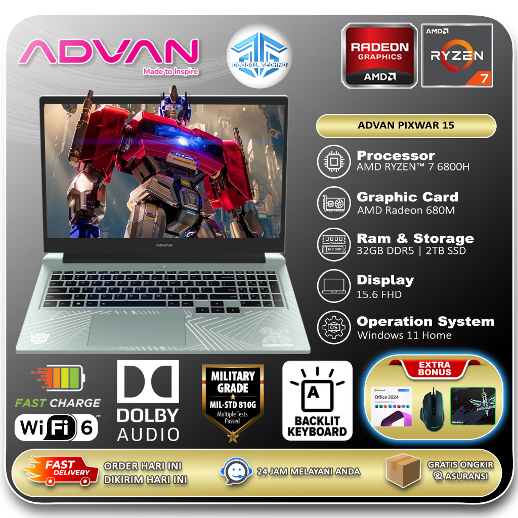 Jual Laptop Gaming Advan PIXWAR 15 AMD RYZEN 7 6800H 32GB 2TB SSD ...