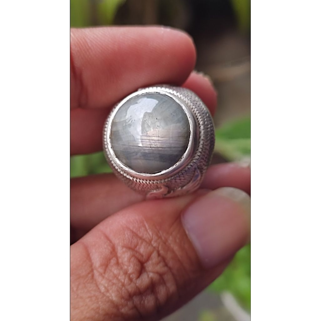 Jual Natural White Safir Star Birma Ring Perak Murni Tebal Handmade ...