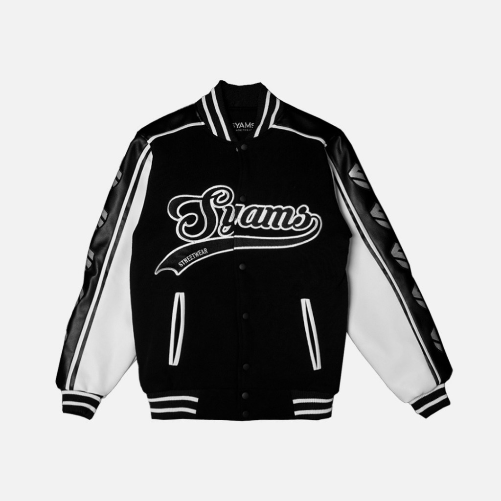 Jual Syams Wear Varsity Jacket Iconic Fushion Black White Flecee 440 ...
