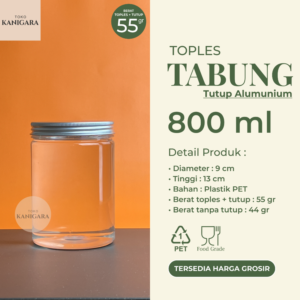 Jual Toples Tabung 800 ml TUTUP ALUMUNIUM - Toples Plastik 800ml GROSIR ...