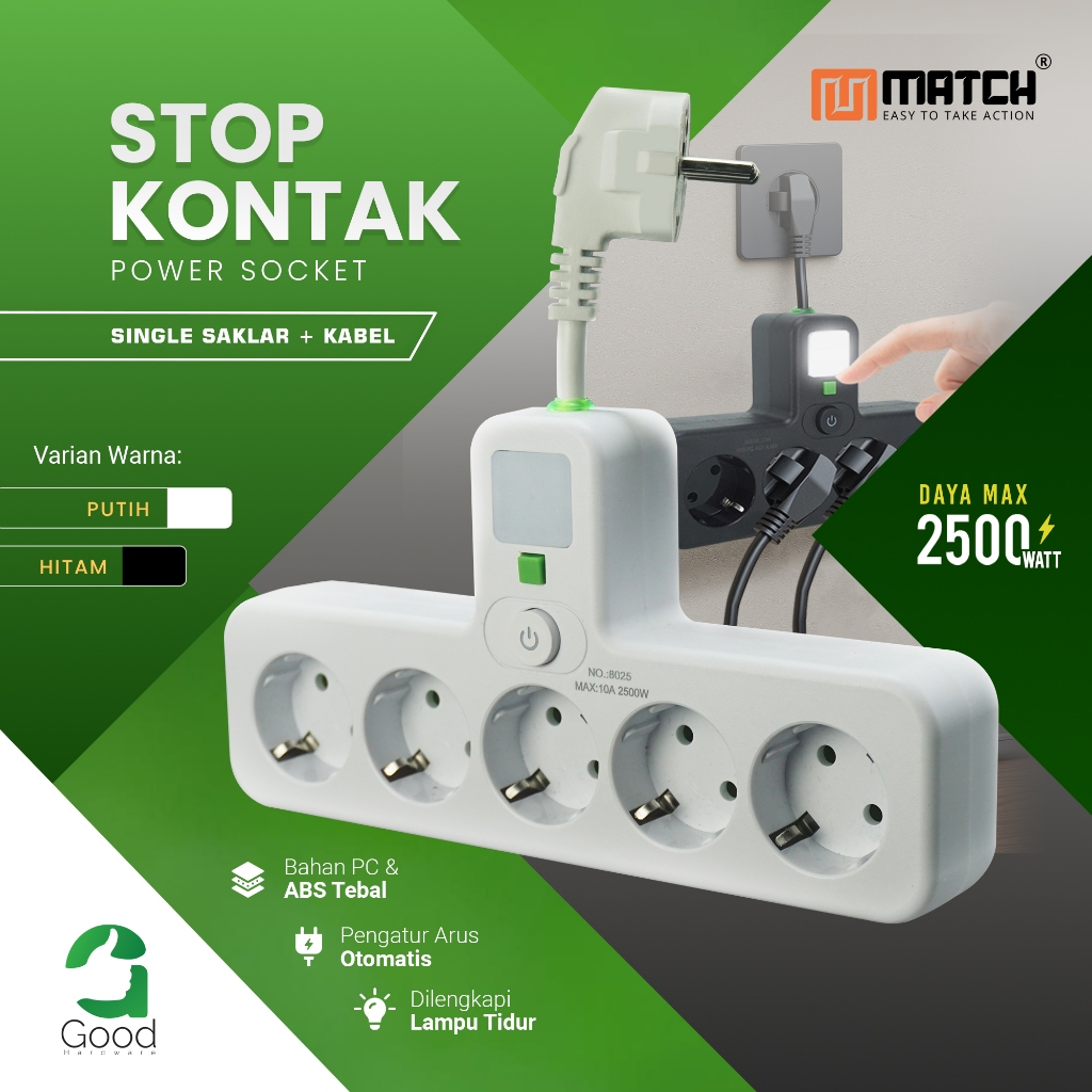 Jual Stop Kontak Colokan Listrik 2500W Kabel Single Saklar On Off ...