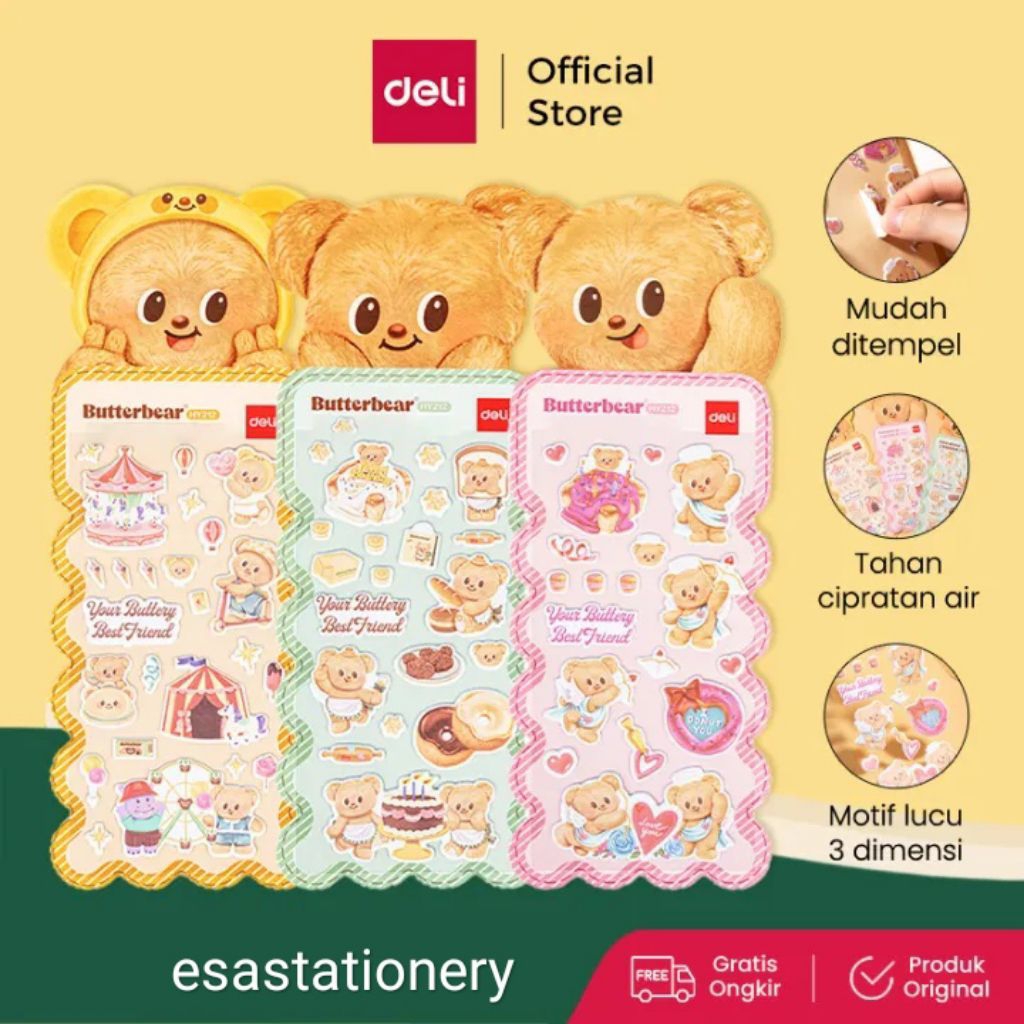 Jual Deli x Butterbear Sticker 3D Beruang Lucu Tahan Air Mudah Menempel ...