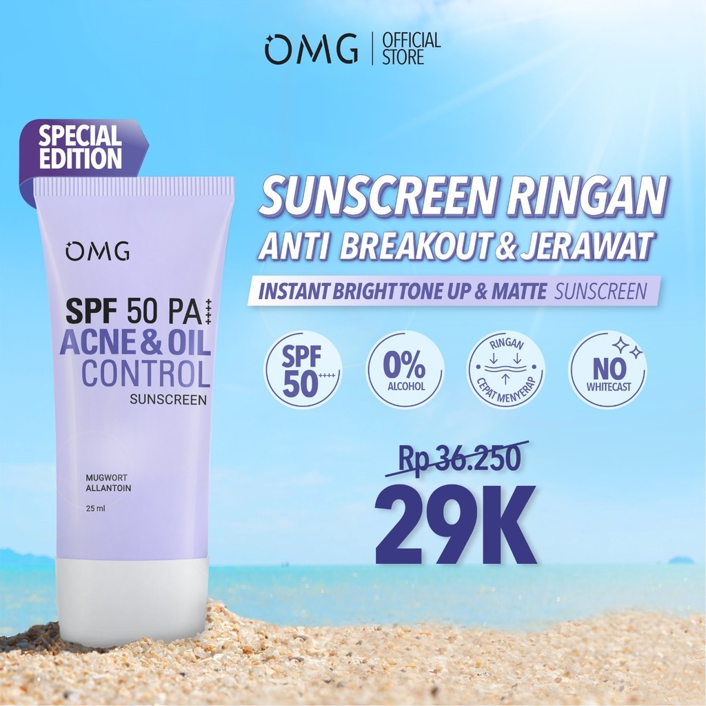Jual OMG OH MY GLOW ACNE & OIL CONTROL UV BARRIER SUNSCREEN SPF 50 PA++++ 25 ML | Shopee Indonesia