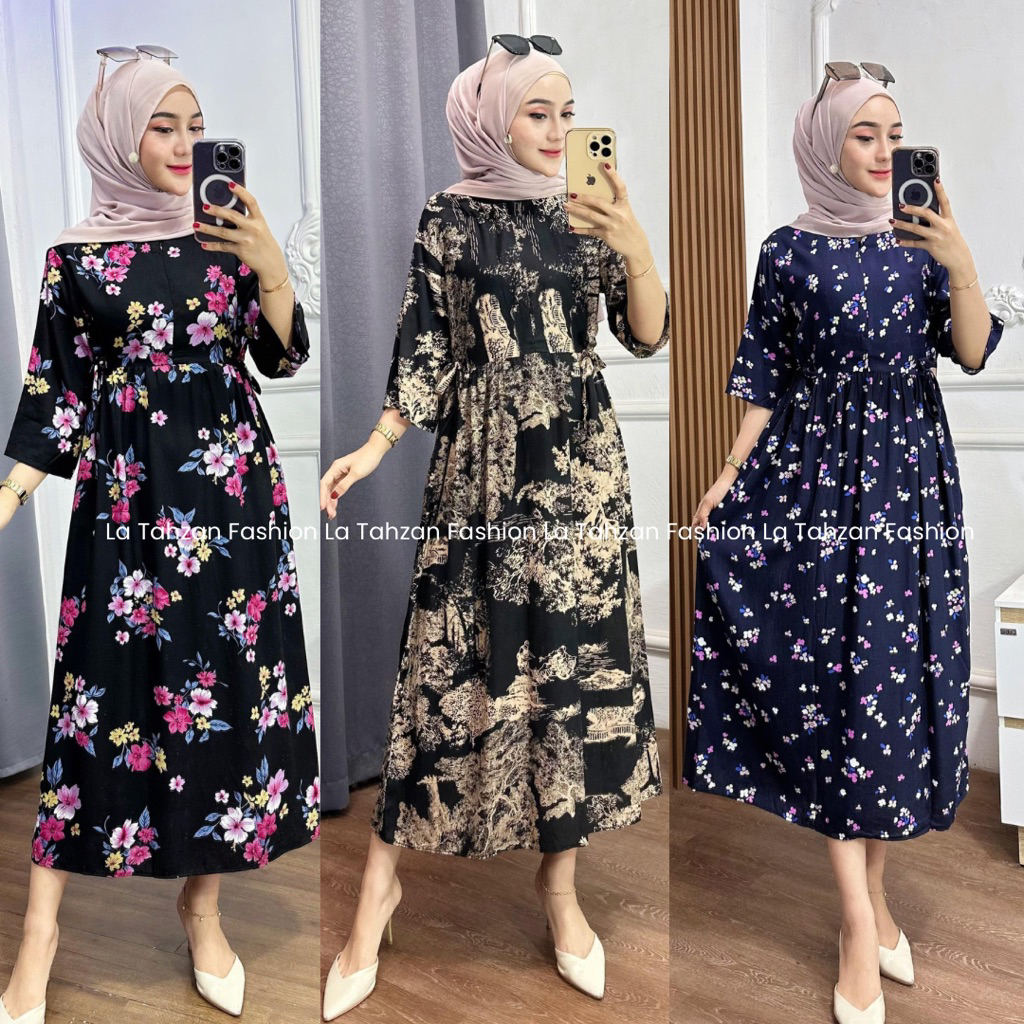 Jual Miranda Dress Rayon 3/4 / Daster Rayon Premium / Dress Busui ...