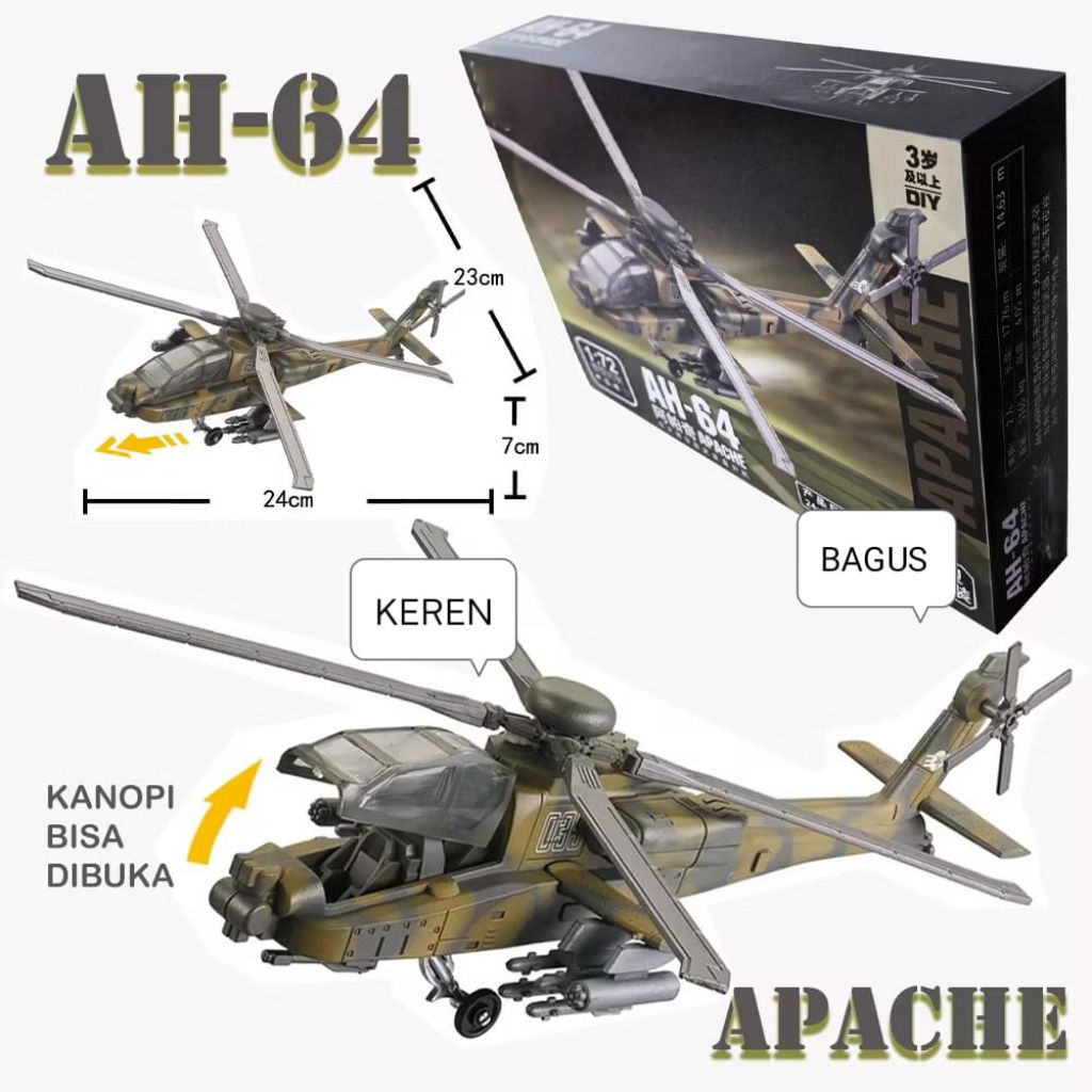 Jual Helikopter AH-64 Apache Gunships 1/72 model kit military | Shopee ...