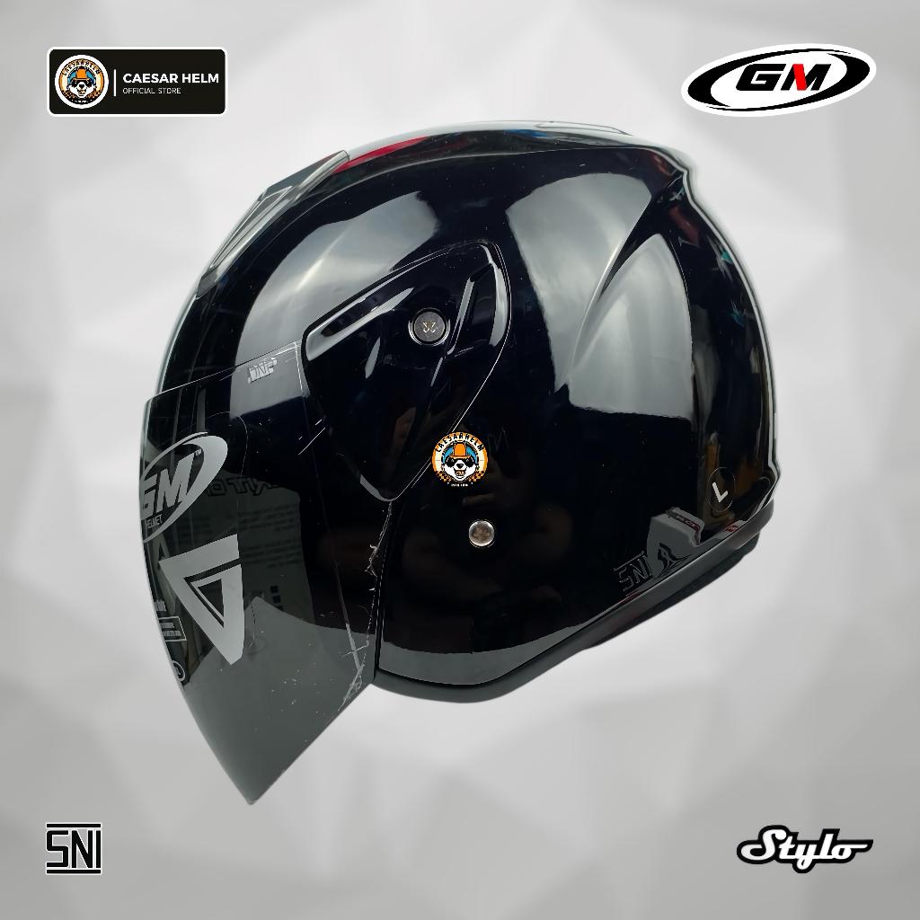 Jual GM Stylo Solid - Black - Helm Half Face | Shopee Indonesia