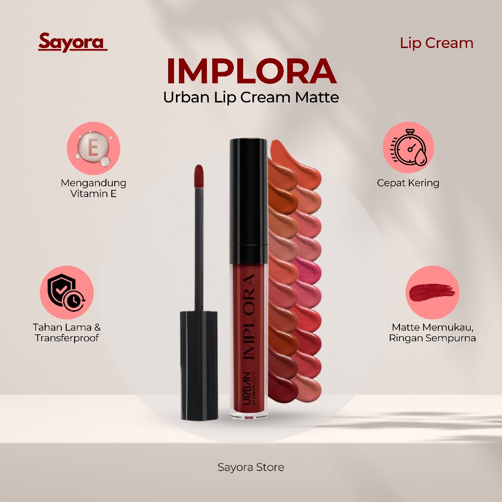 Jual Implora Urban Lip Cream Matte – Tahan Lama, Ringan di Bibir, Warna ...