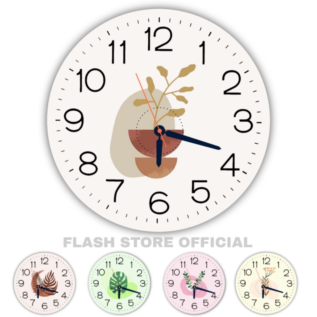 Jual Hiasan dinding jam aesthetic bentuk bulat tema bunga trophical jam ...