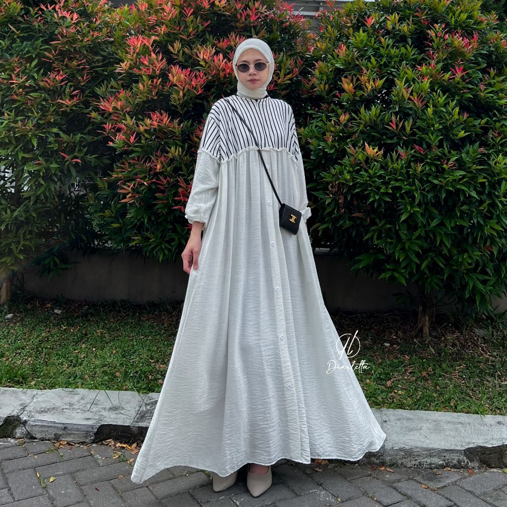 Jual Nahwa Dress Ruffle Abaya Kombinasi Kaos Salur Polo Linen Dress Umbrella by Diarletta ...