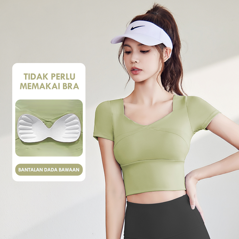 Jual Baju Atasan Kaos Olaraga Wanita Crop Top Lengan Pendek Yoga Sport ...