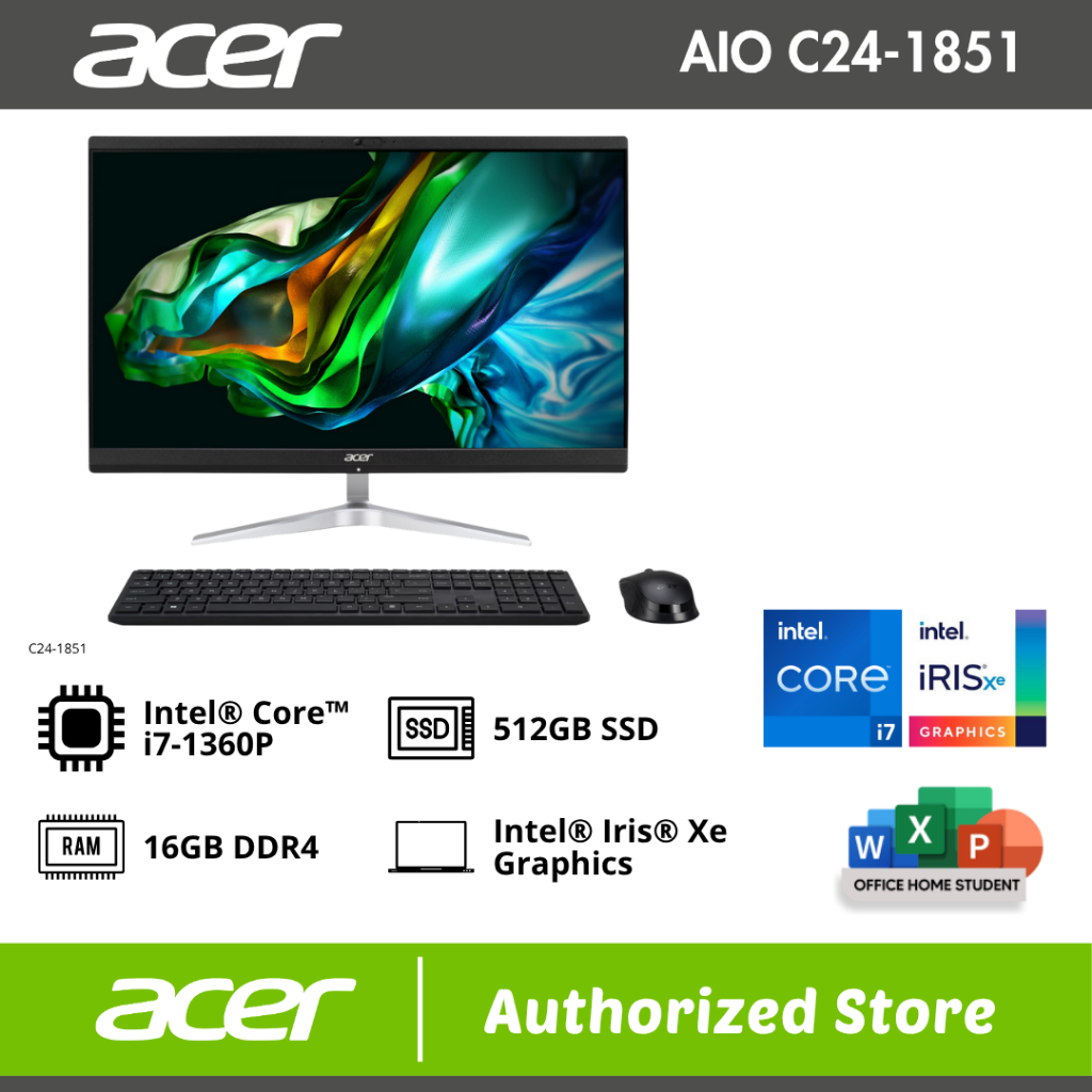 Jual ACER AIO C24-1851 i7 1360P 16GB 512GB SSD 24" W11 OHS21 | Shopee ...