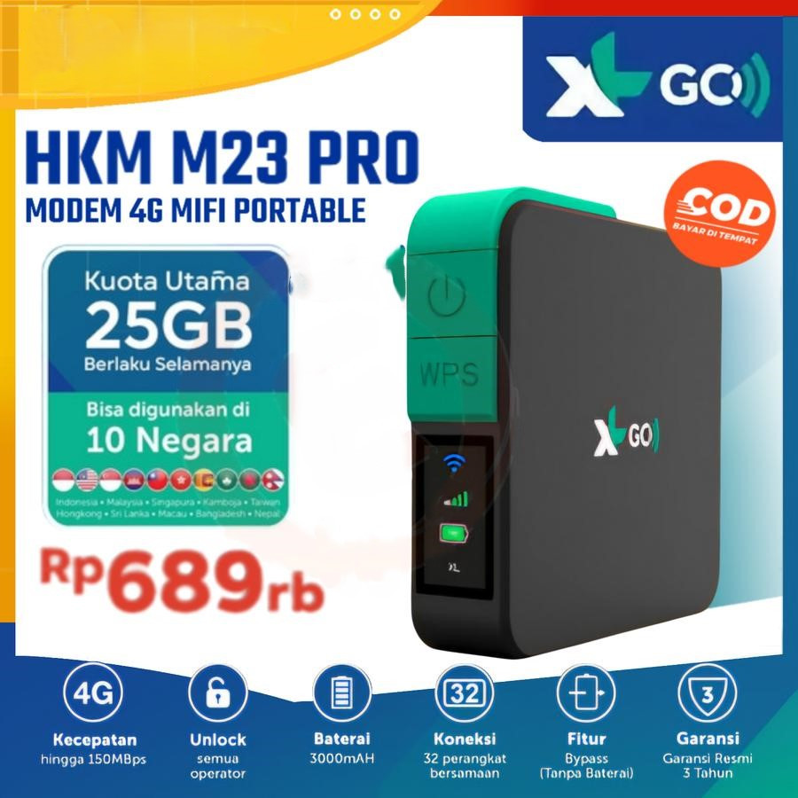 Jual MIFI N3 HKM M23 XL GO Pro Modem WiFi Router 4G Free Kuota 25 GB Up ...