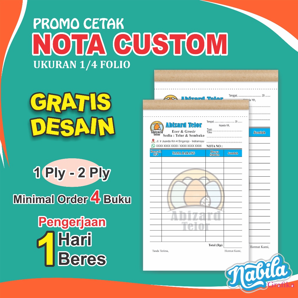 Jual Nota Custom Ukuran 1/4 polio 1 Ply 2 Ply Cetak Full Color Pakai Nama Logo Sendiri Gratis ...