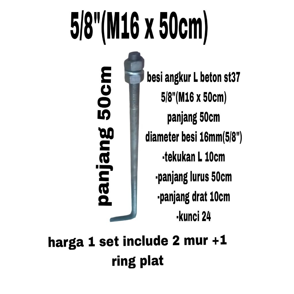 Jual besi angkur L beton hitam m16mm x 50cm/besi angkur 5/8 x 50x10 per ...