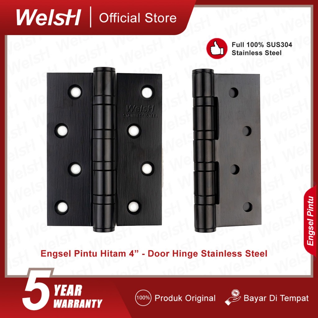 Jual WELSH Engsel Pintu Door Hinge Stainless 4 Inch - Tebal 3 mm Warna ...