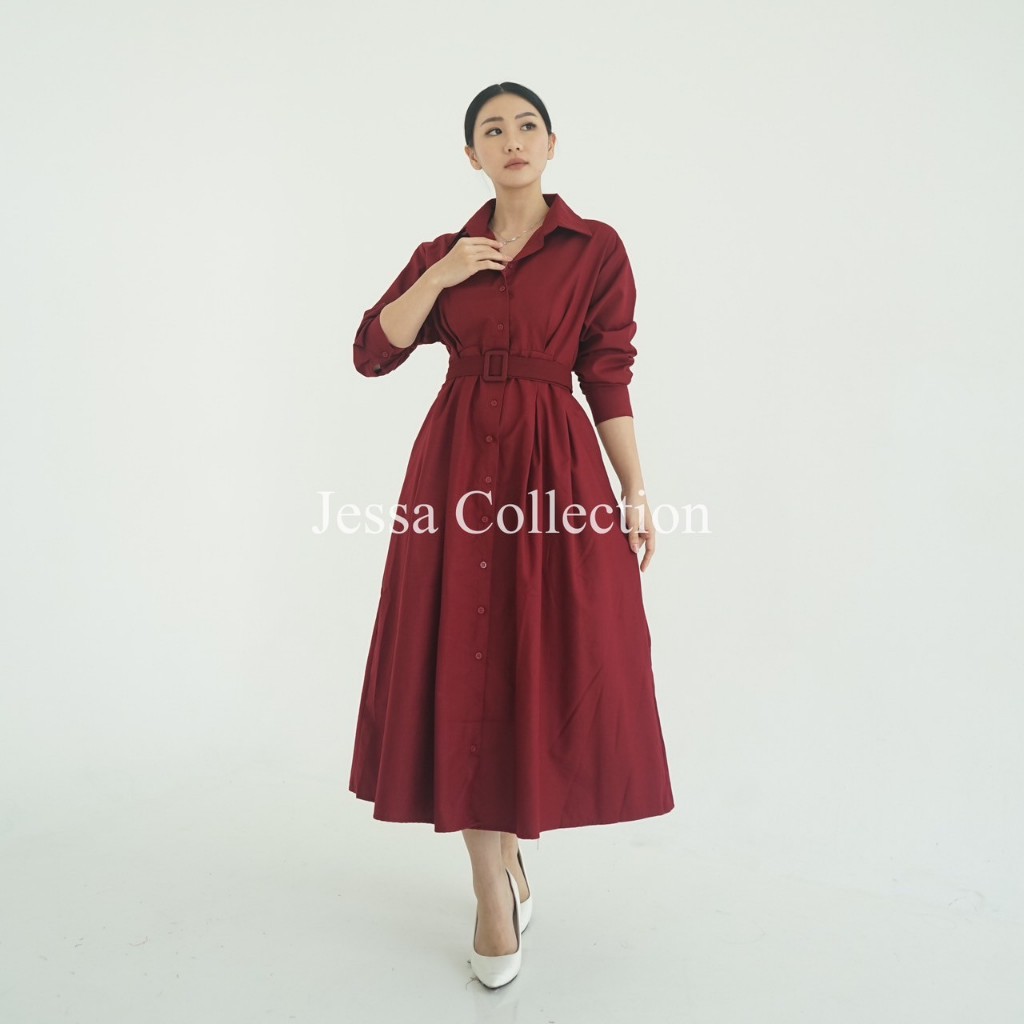 Jual Farosa Belt Dress TH 1098 / 1140 KATUN OXFORD Gaun Midi Wanita ...