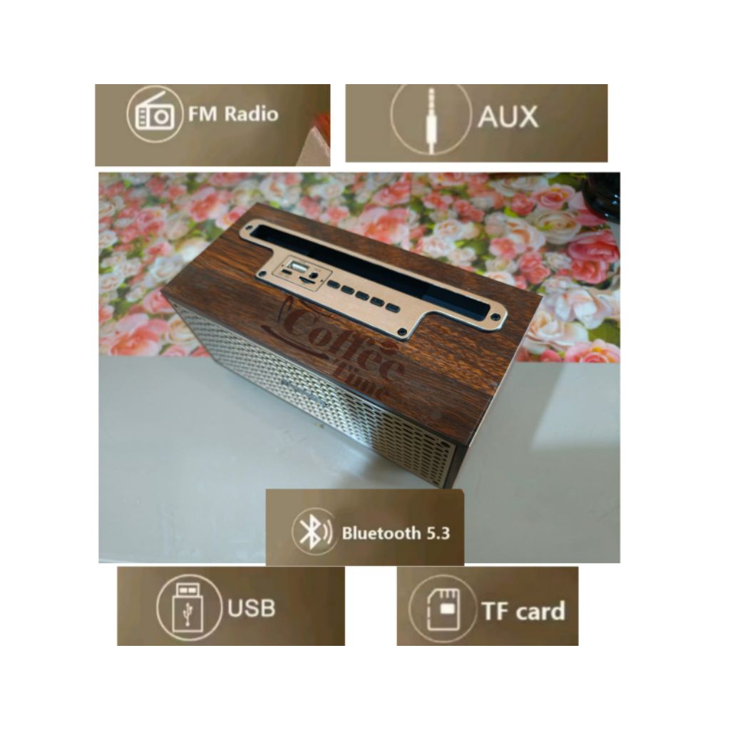 Jual coffee time speaker portable bluetooth wireless vintage Wood ...