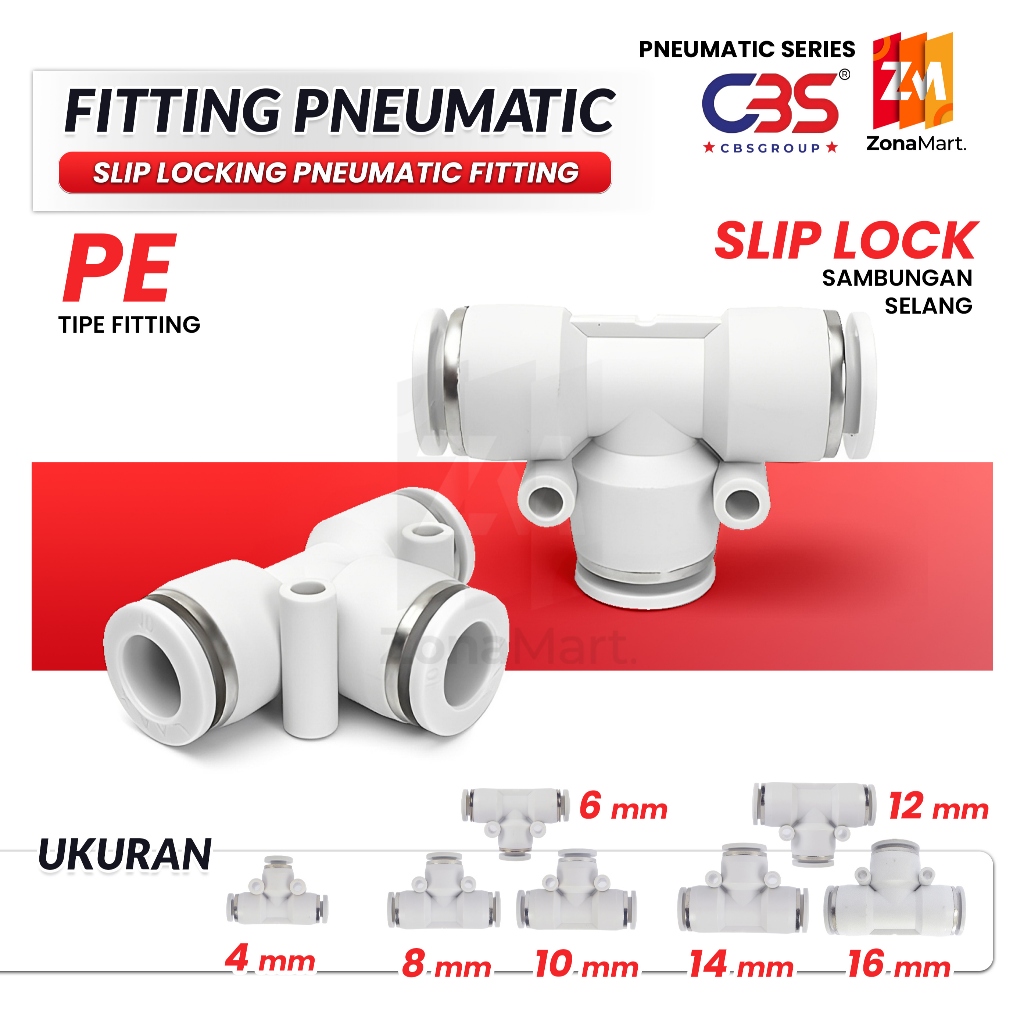 Jual TEE Konektor Slip Lock Pneumatic PU Push in Fitting PE sambungan selang | Shopee Indonesia