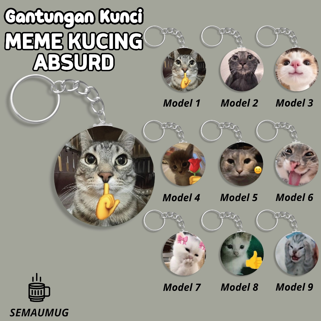 Jual GANTUNGAN KUNCI MEME KUCING ABSURD KADO GANCI BULAT MEME LUCU ...