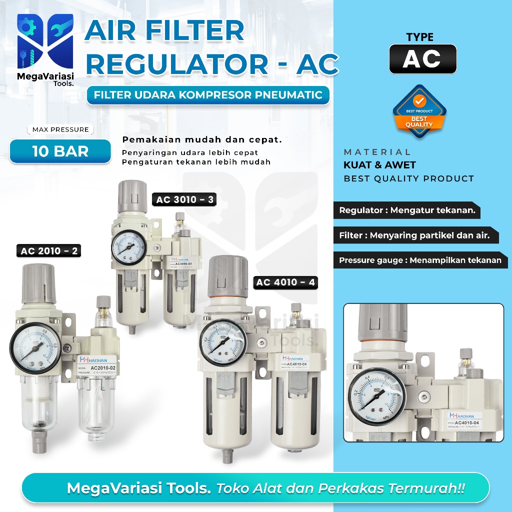 Jual Pneumatic Air Filter Regulator Lubricator 2 Rangkap FRL Type AC ...