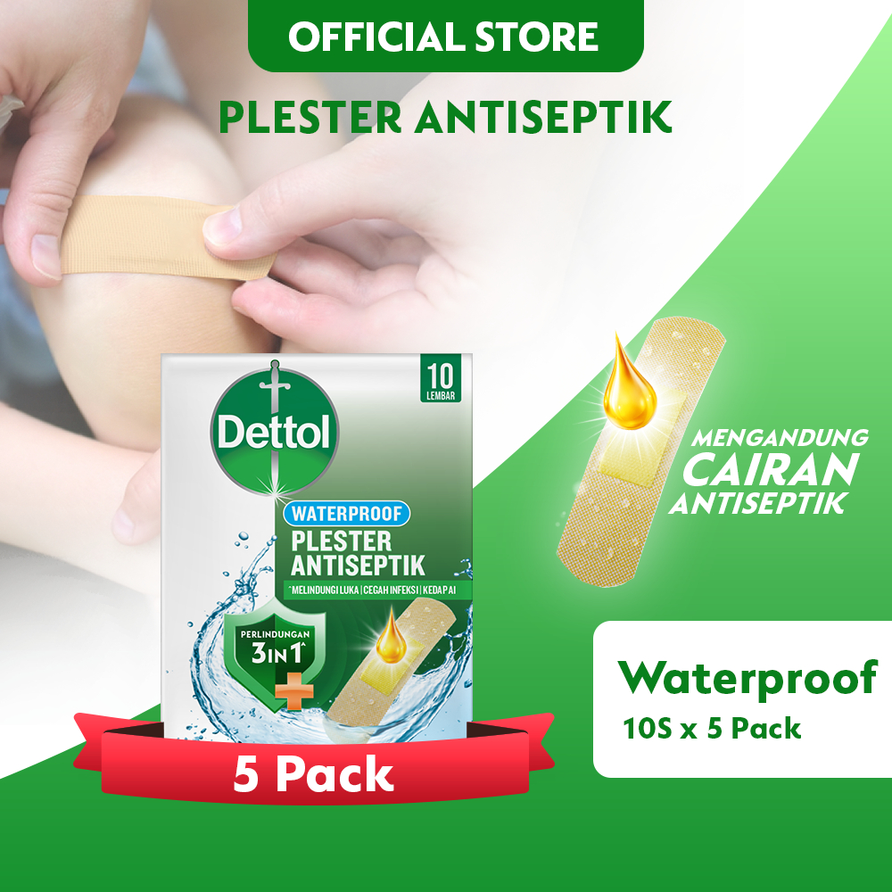 Jual Dettol plester luka antiseptik anti air P3K isi 10 waterproof x5 | Shopee Indonesia