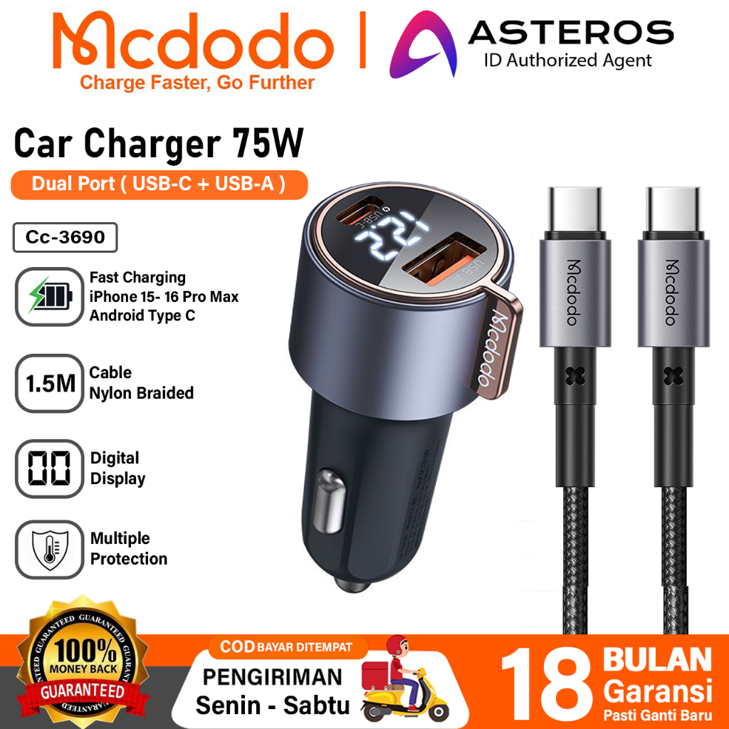 Jual MCDODO Car Charger 75W Fast Charging Digital Display Super Fast Charging SFC 2.0 | Shopee ...