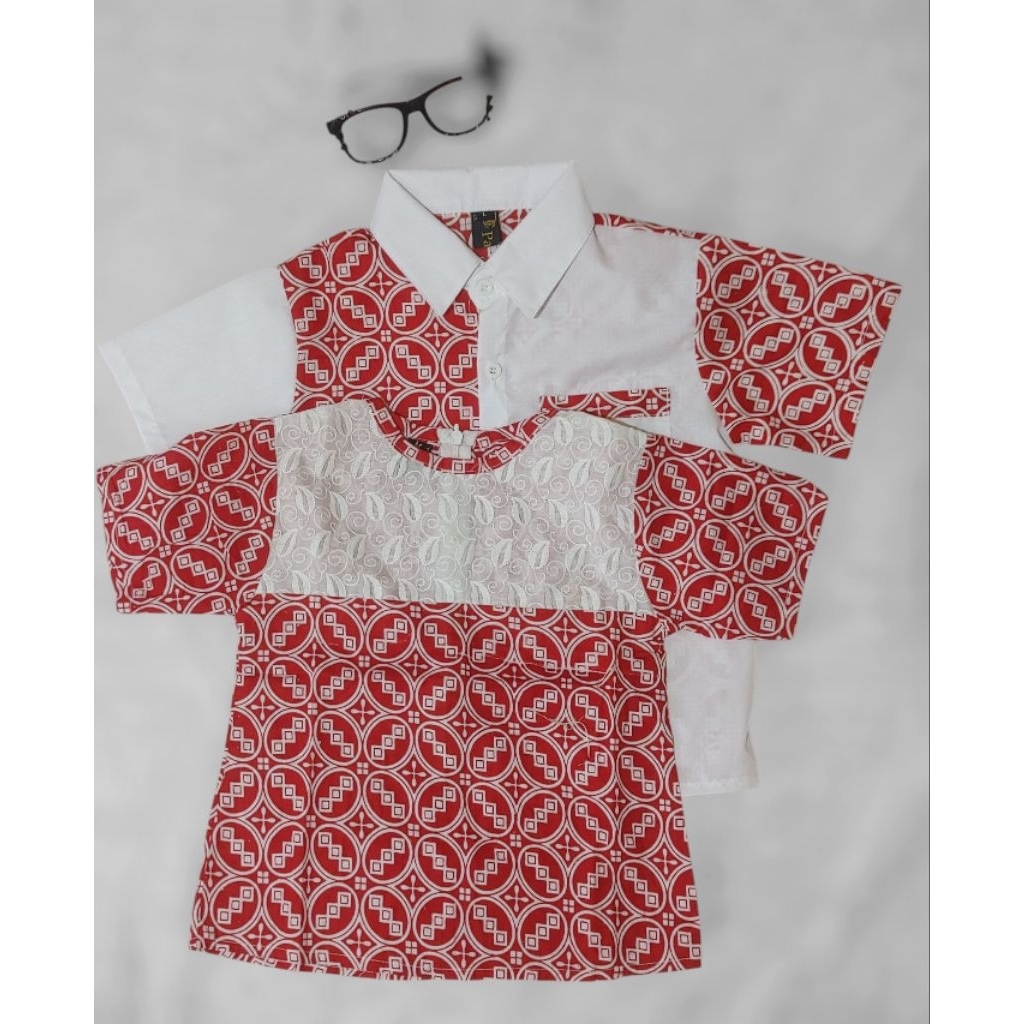 Jual atasan batik anak couple merah putih motik kawung.baju batik merah ...