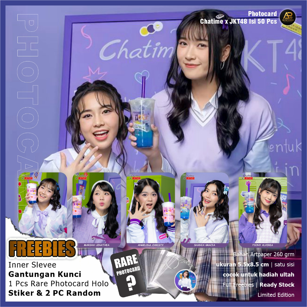 Jual Photocard JKT48 Edisi Chatime x JKT48 isi 50 Pcs Fanmade | Bonus Ganci, Rare Card, 2 PC ...