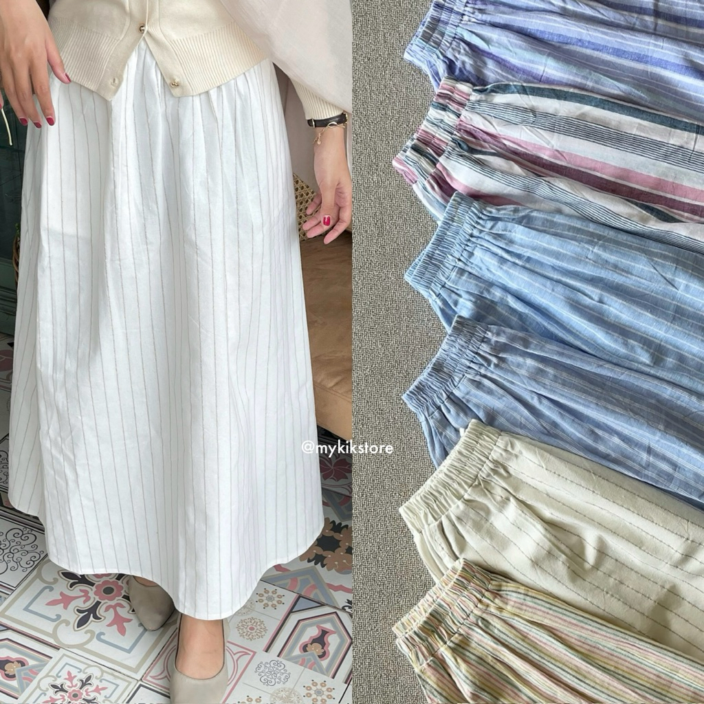 Jual Lunera Stripes Linen Skirt by Mykikstore | Rok Linen A-line ...
