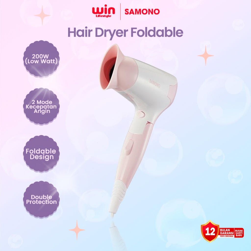 Jual SAMONO Hair Dryer Pengering Rambut 2in1 Angin Dingin dan Panas 200 Watt Bisa Dilipat SW ...