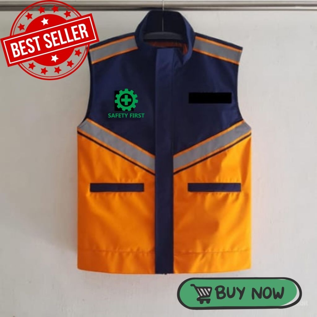 Jual Rompi/ Vest K3 Safety First ( Navy Orange Polos ) | Shopee Indonesia