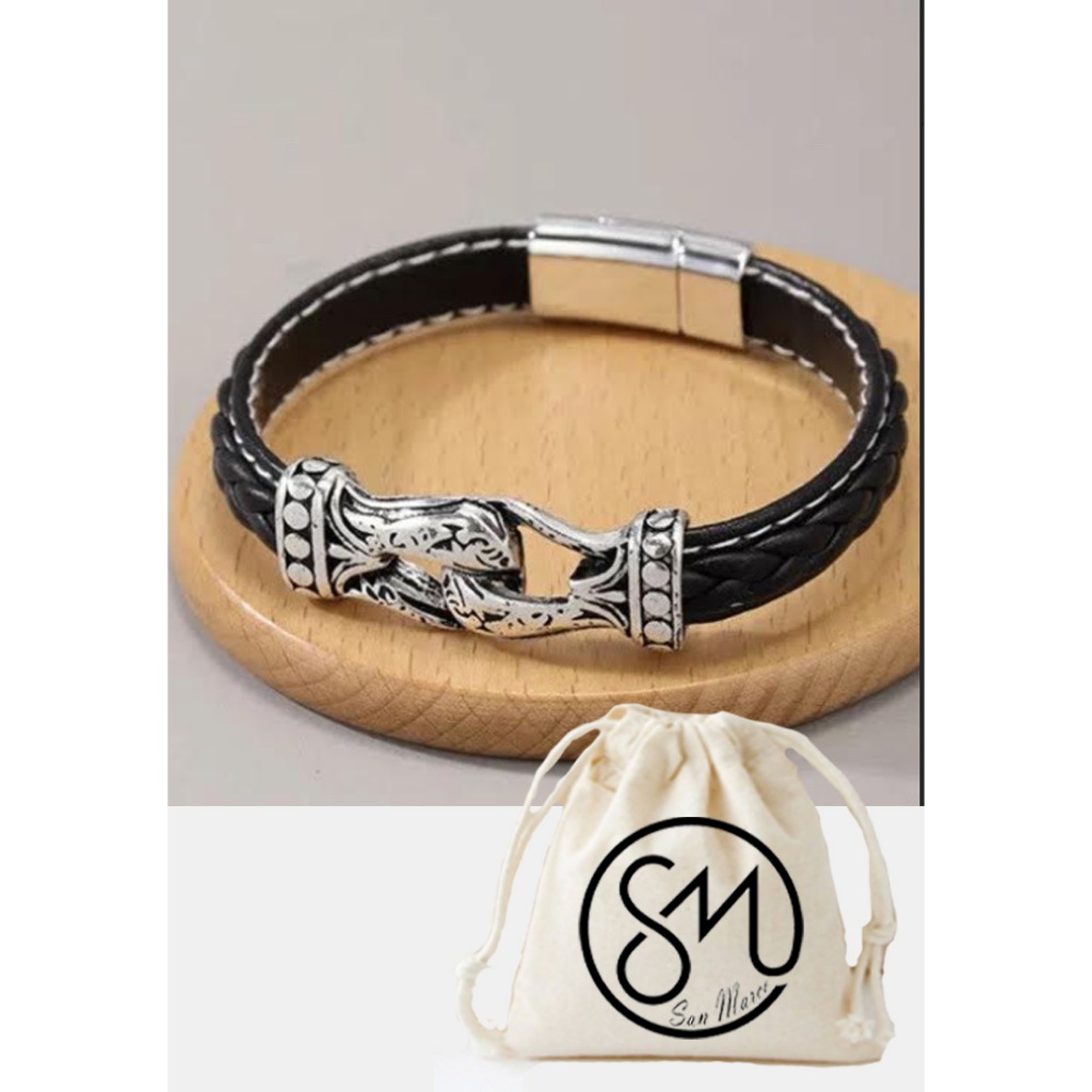 Jual Accessories Pria Stainless Steel Knot Design Center Leather ...