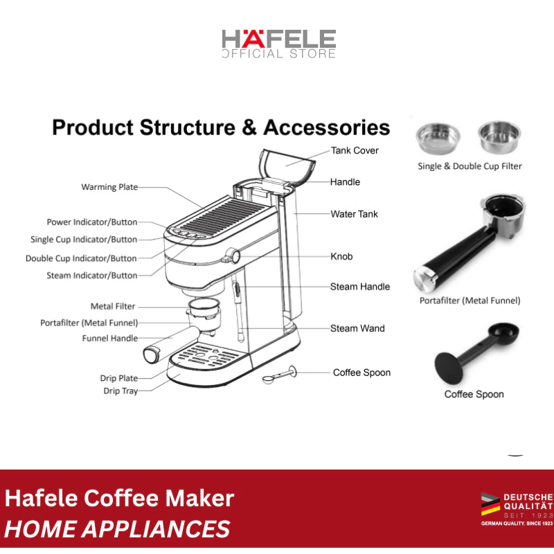Jual Hafele U-KAFFEE Mesin Kopi Espresso 15 Bar Hitam - Coffee Machine ...