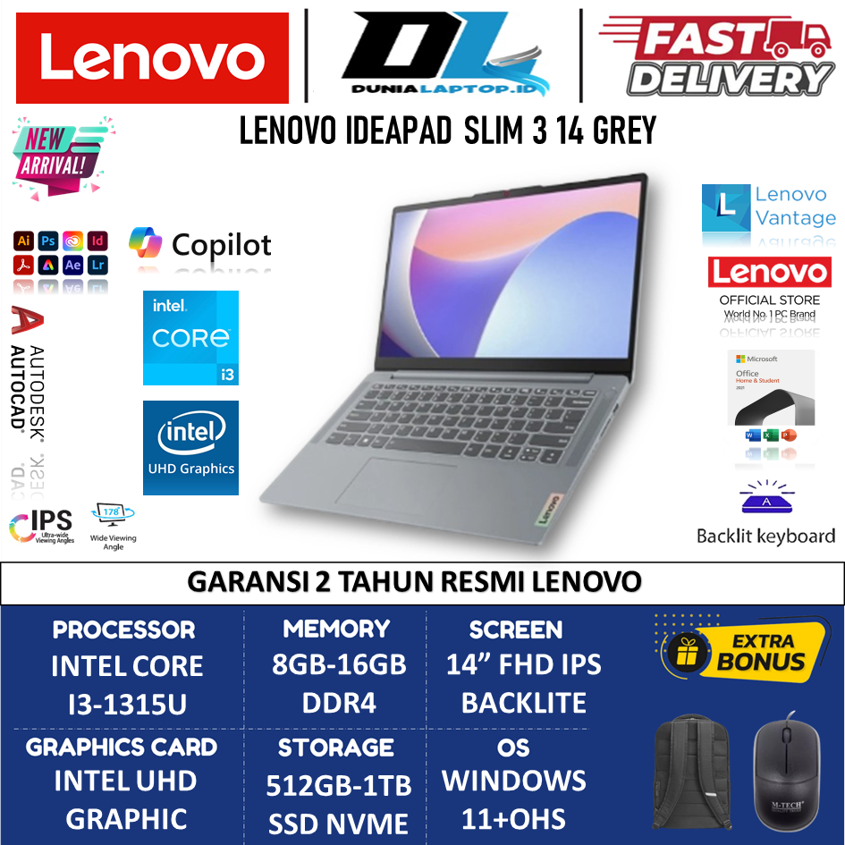 Jual Lenovo Ideapad Slim 3 14 Intel i3 1315U 16Gb 512Gb SSD FHD ...