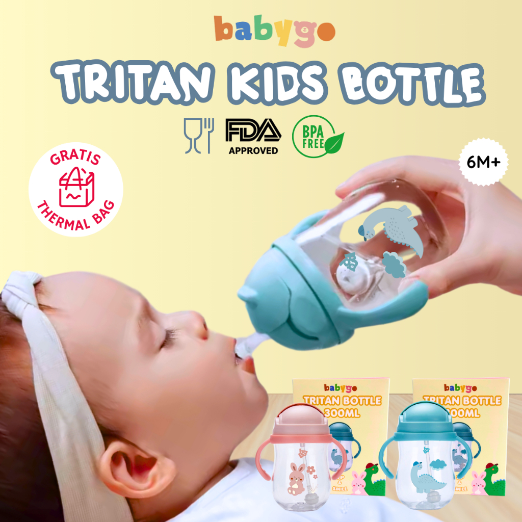 Jual BabyGO Sippy Cup Tritan Bottle 300ml Botol Minum Sedotan Anak Bayi Training Dot Sippy Straw ...