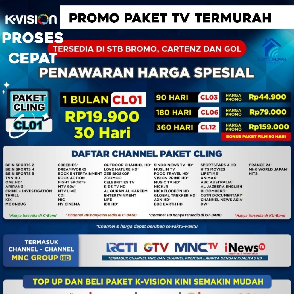 Jual PAKET CLING K vision Bromo Cartenz & GOL Gardiner Optus & LGsat ...