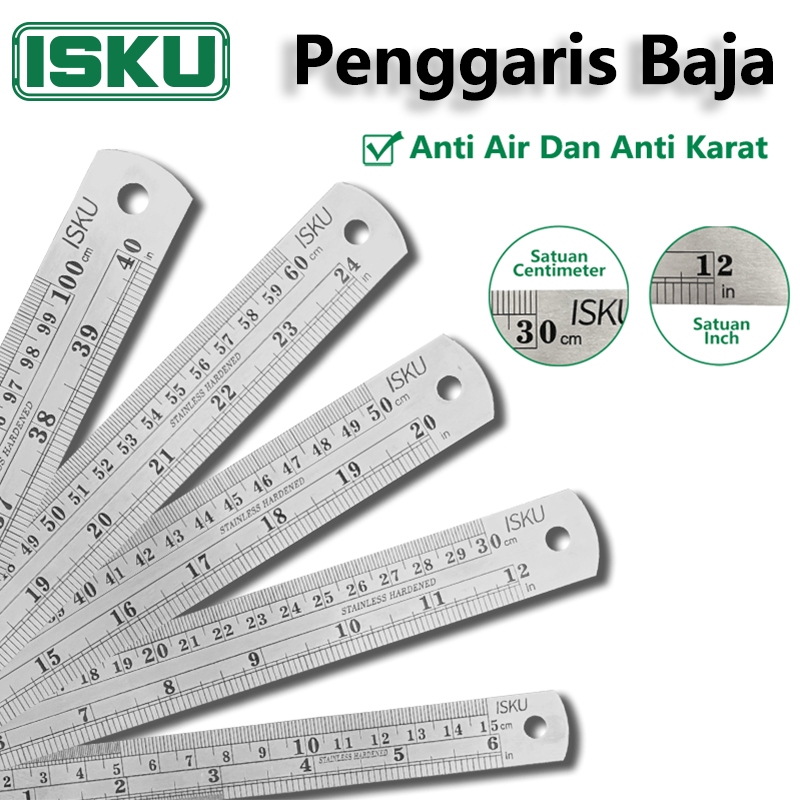 Jual ISKU Penggaris Besi 15/30/50/60/100CM Penggaris Logam/Mistar Besi/Stainless Steel Ruler ...