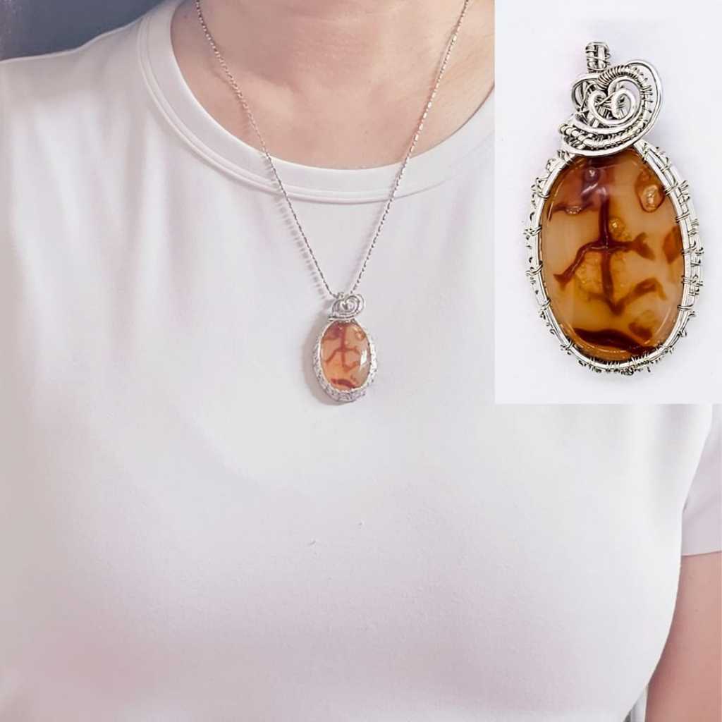 Jual Liontin CIREVA Silver Pendant Liontin Wire Art Handmade Batu Alam ...
